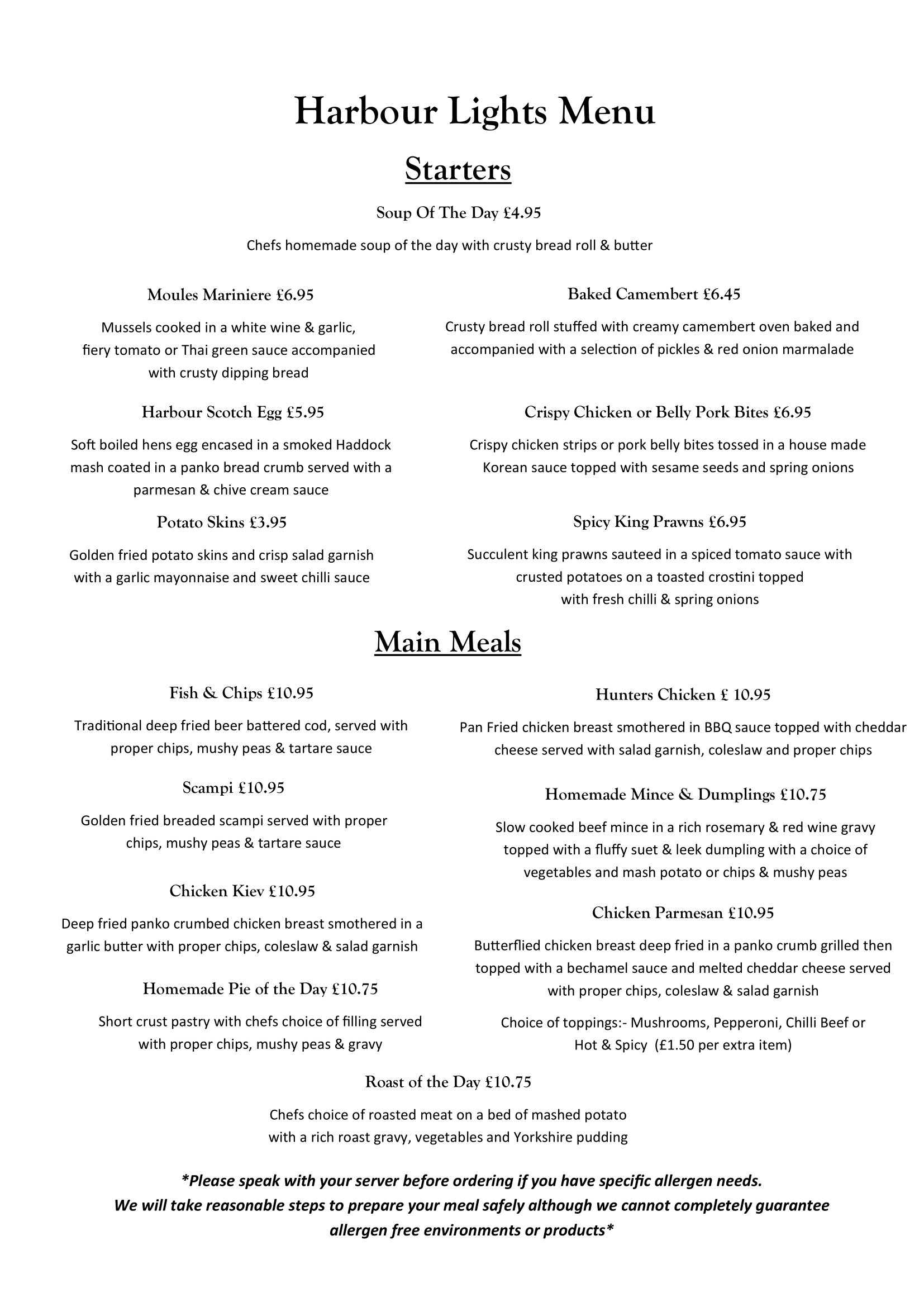 Our Menus